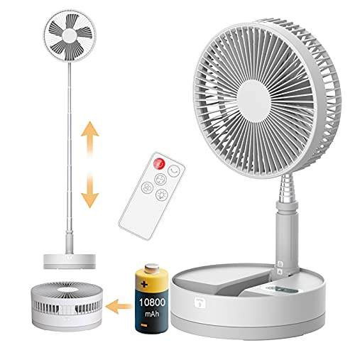 AIHANCH Portable Standing Fan, Foldable 10800mAh Rechargeable Battery Operated Fan, 4 Speeds Height Adjustable Oscillating Floor Fan for Bedroom with Remote Timer Night Light for Home Outdoor Camping