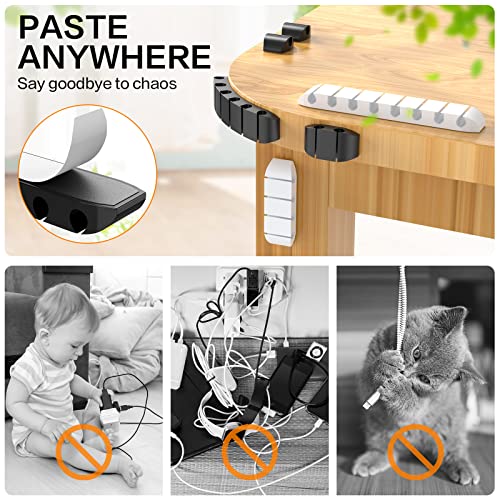Adhesive Cord Holders 10 Pack, Cable Clips,Ideal Cable Cords Management for Organizing Cable Wires-Home, Office, Car, Desk Nightstand-White