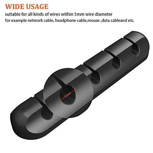 Cable Clips Cable Management, 3 Pack 7 Slots Cord Organizer 6mm Black Adhesive Cord Holders for Power Cords USB Cables Charging Cables Headphone Cables in Office and Home (Black)