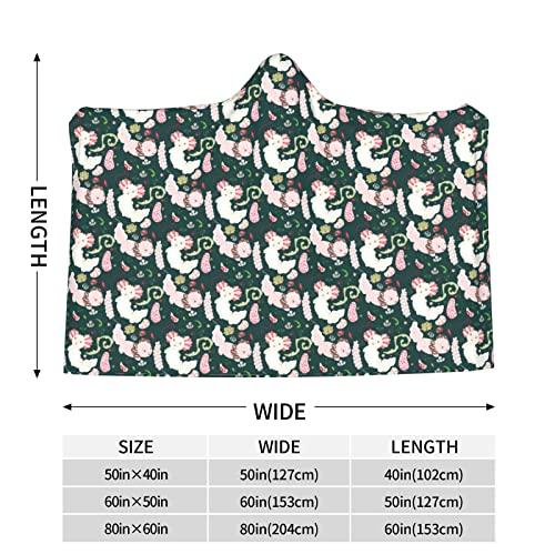 Cute Summer Kawaii Axolotl Hooded Blanket Fleece Throw Blanket Wrap Soft Warm Oversized Wearable Blanket for Women & Men