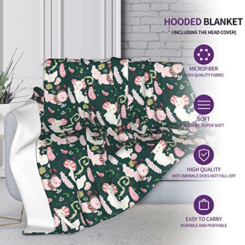 Cute Summer Kawaii Axolotl Hooded Blanket Fleece Throw Blanket Wrap Soft Warm Oversized Wearable Blanket for Women & Men