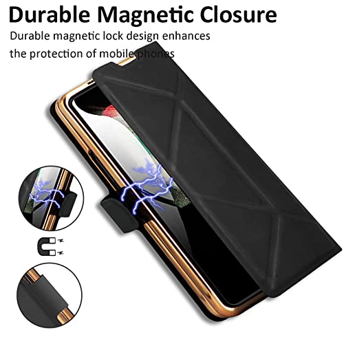 NINKI Compatible Magnetic Leather Case for Samsung Galaxy Z Fold 4 Case with Screen Protector and Stand 2022 Luxury Business Protective Samsung Z Fold 4 5G Phone Case with S Pen Holder Women- Red