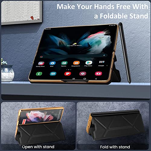 NINKI Compatible Magnetic Leather Case for Samsung Galaxy Z Fold 4 Case with Screen Protector and Stand 2022 Luxury Business Protective Samsung Z Fold 4 5G Phone Case with S Pen Holder Women- Red