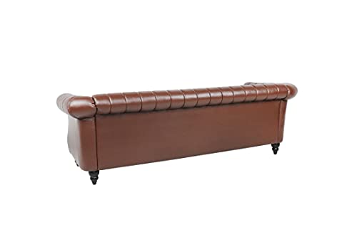 EMKK 84inch 3 Seater Sofa Modern Upholstered Couch Faux Leather Sofá for Living Room, Rolled Arm Chesterfield Small Spaces,Bedroom,Apartment,Dorm,Office, Dark Brown 84''