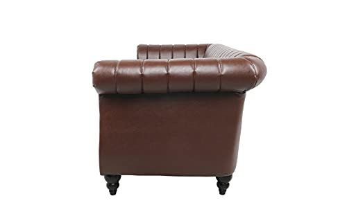 EMKK 84inch 3 Seater Sofa Modern Upholstered Couch Faux Leather Sofá for Living Room, Rolled Arm Chesterfield Small Spaces,Bedroom,Apartment,Dorm,Office, Dark Brown 84''