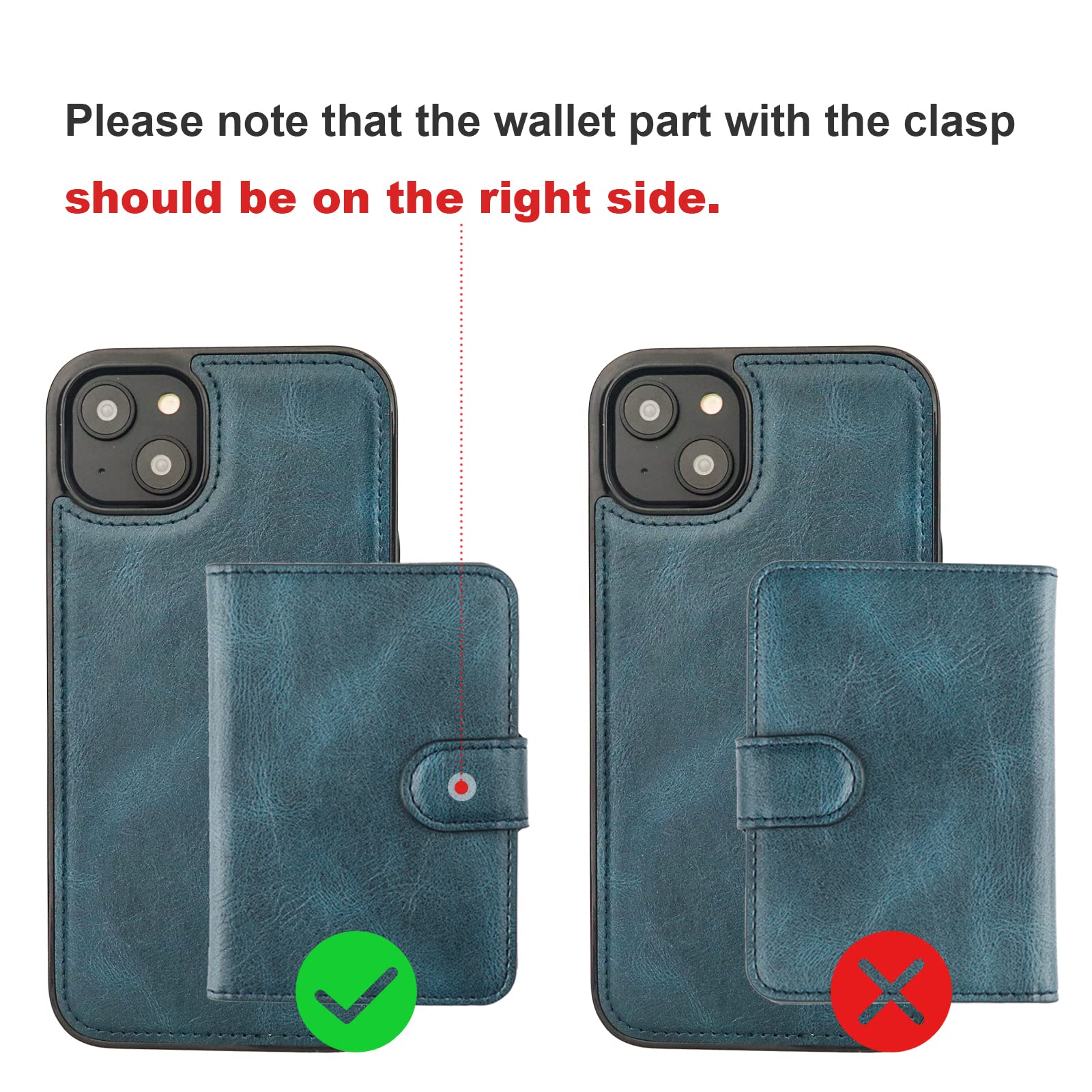 Bocasal Wallet Case for iPhone 14 Compatible with MagSafe Magnetic RFID Blocking Detachable Premium PU Leather Flip Case with Card Slots Holder Kickstand Wireless Charging 6.1 Inch (Blue)