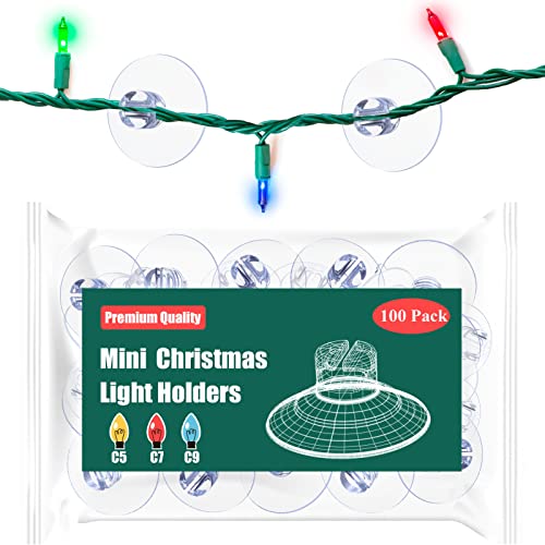 Miuezuth Christmas Light Suction Cups, Mini Holiday Light String Hooks Holders, Clear Rope Light Caddy Window Glass Suction Cup Clips Hang Seasonal Lights & Xmas Decorations (100 Pcs)