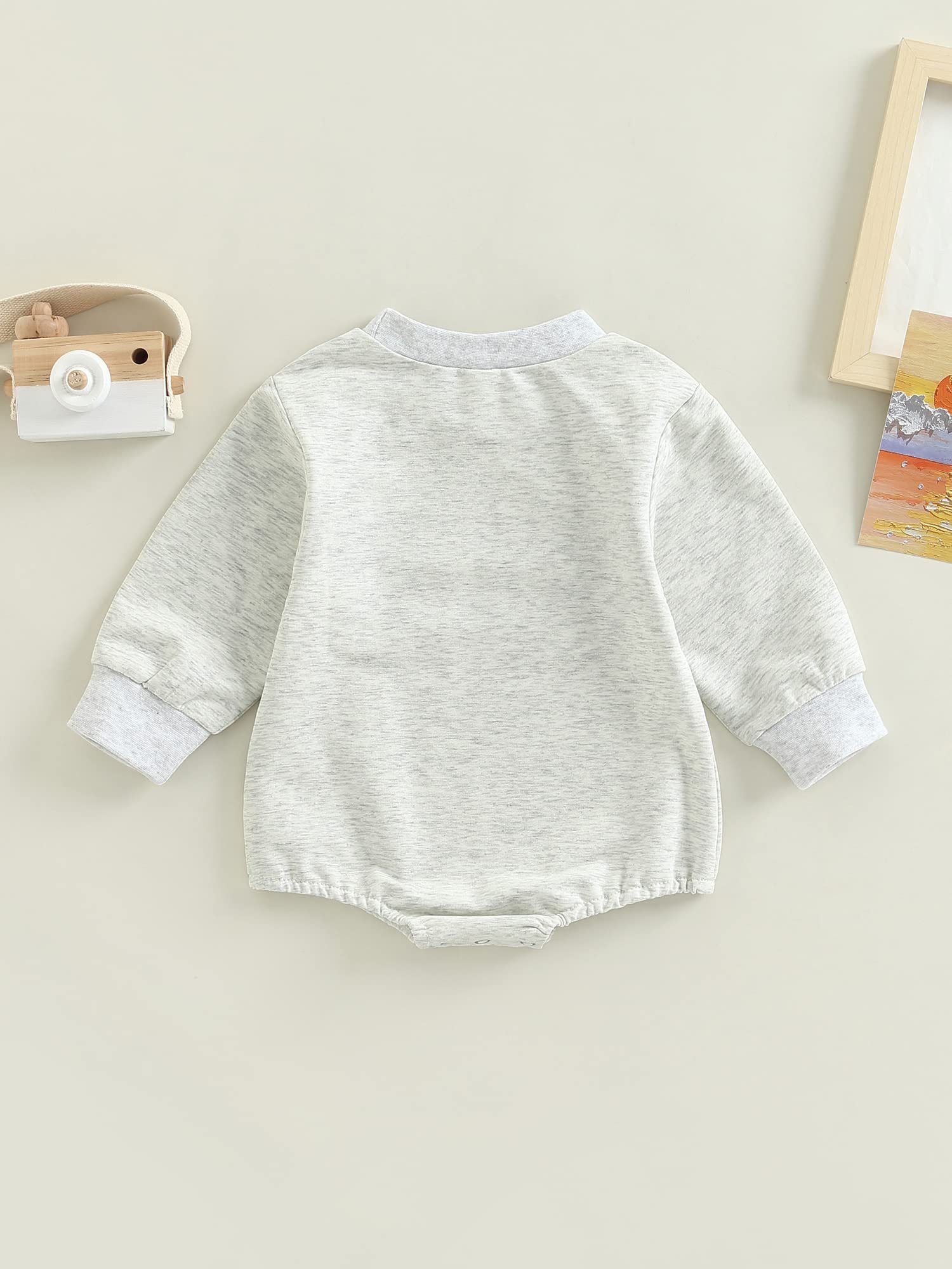 BULINGNA Newborn Infant Baby Boy Girl Sweatshirt Romper Funny Letters Print Long Sleeve One-Piece Bodysuit Fall Clothes (Light Gray, 12-18 Months)