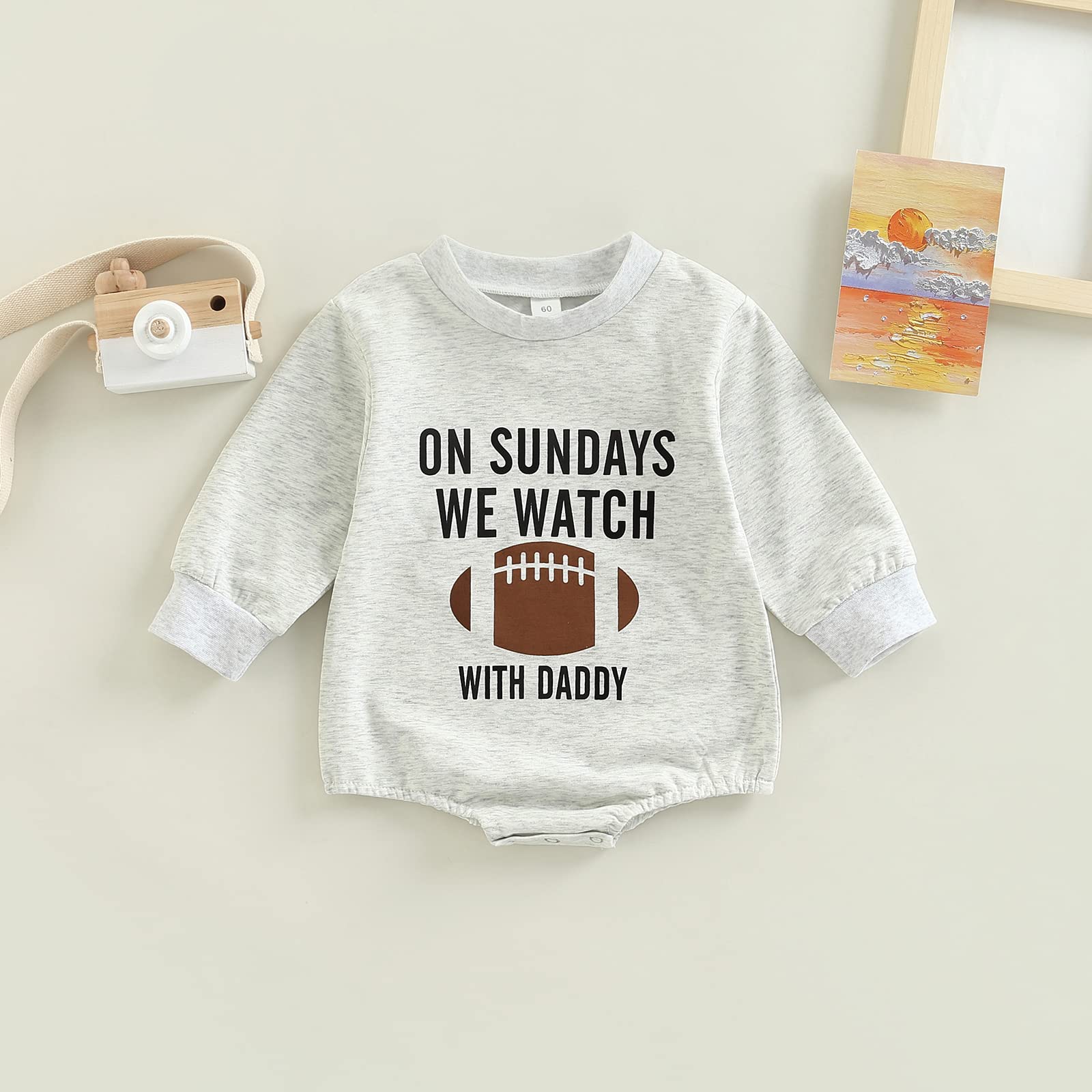 BULINGNA Newborn Infant Baby Boy Girl Sweatshirt Romper Funny Letters Print Long Sleeve One-Piece Bodysuit Fall Clothes (Light Gray, 12-18 Months)