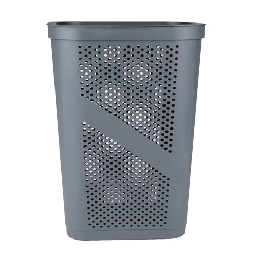 Mind Reader 60L Slim Laundry Hamper, Clothes Basket, Lid, Ventilated, Plastic, 17.25"L x 13.75"W x 23.5"H, Set of 2, Gray