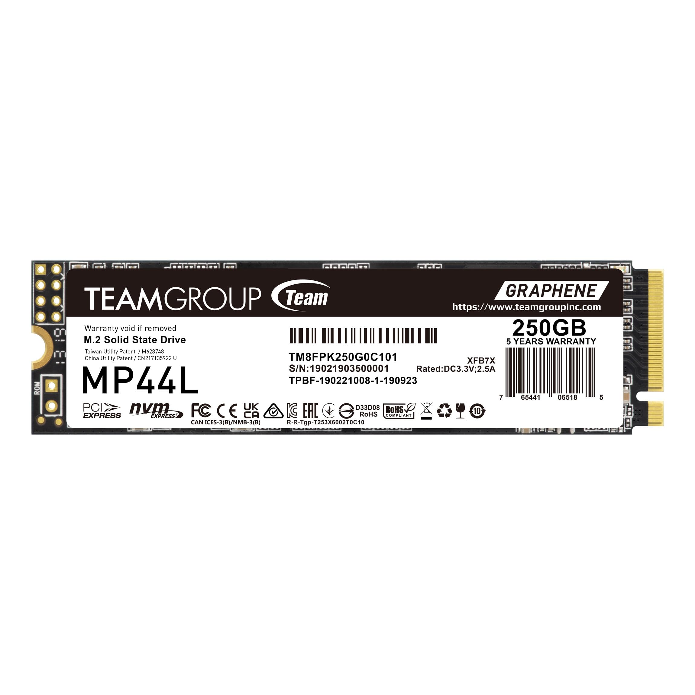 TEAMGROUP MP44L 250GB SLC Cache NVMe 1.4 PCIe Gen 4x4 M.2 2280 Laptop&Desktop SSD (R/W Speed up to 4,650/1,900MB/s) TM8FPK250G0C101