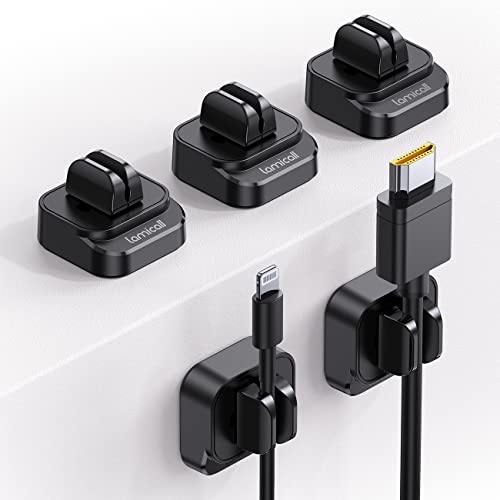 5Pack Cable Spring Holder Clips, Cord Organizer for Desk - Lamicall Adjustable Cord Clip, Wire Holder Organizer, Phone USB Charger Cable Holder, Wire Cord Management for Wall Car Desktop Nightstand