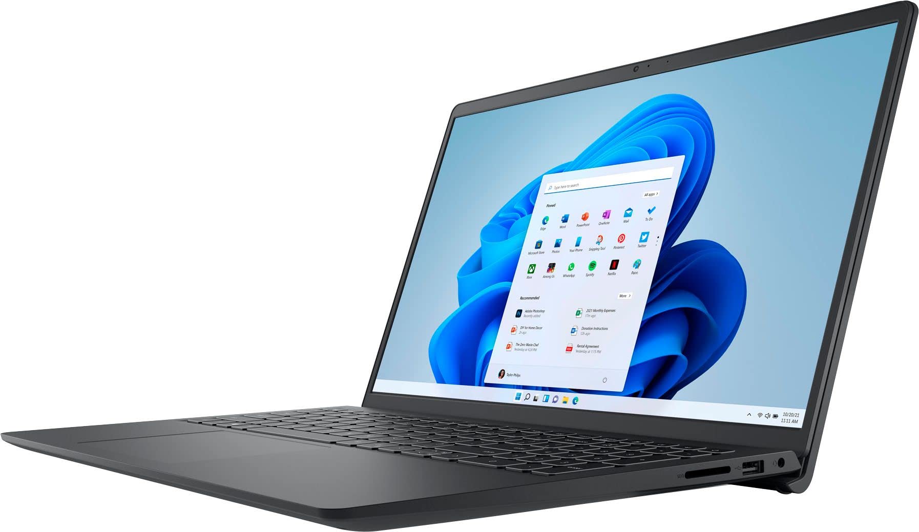 DELL Inspiron Laptop, 15.6" HD Display, AMD Ryzen 5 3450U Processor, 12GB RAM, 256GB SSD, Webcam, HDMI, SD Card Reader, Wi-Fi, Windows 11 Home, Carbon Black