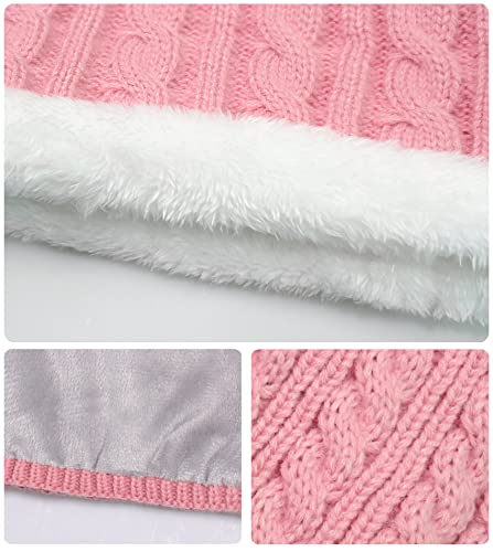 KMOLY Kids Winter Hat Set for Boys Girls Age 2-7,Toddler Beanie Neck Warmer Touchscreen Gloves Baby Knit Ski Cap Set (Pink)
