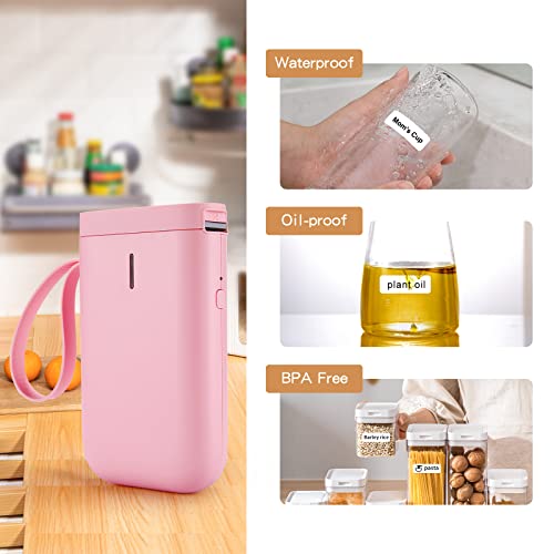 DEEPIN Label Maker Machine Portable Bluetooth Label Maker with Tape, Thermal Label Printer Multiple Templates for Phone, Mini Label Sticker Printer for Business Office Organization Pink