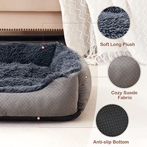 INVENHO Large Dog Bed for Large Medium Small Dogs, Rectangle Washable Dog Bed, Orthopedic Dog Sofa Bed, Durable Plush Pet Bed, Soft Calming Sleeping Puppy Bed with Anti-Slip Bottom L(30"x24"x9")