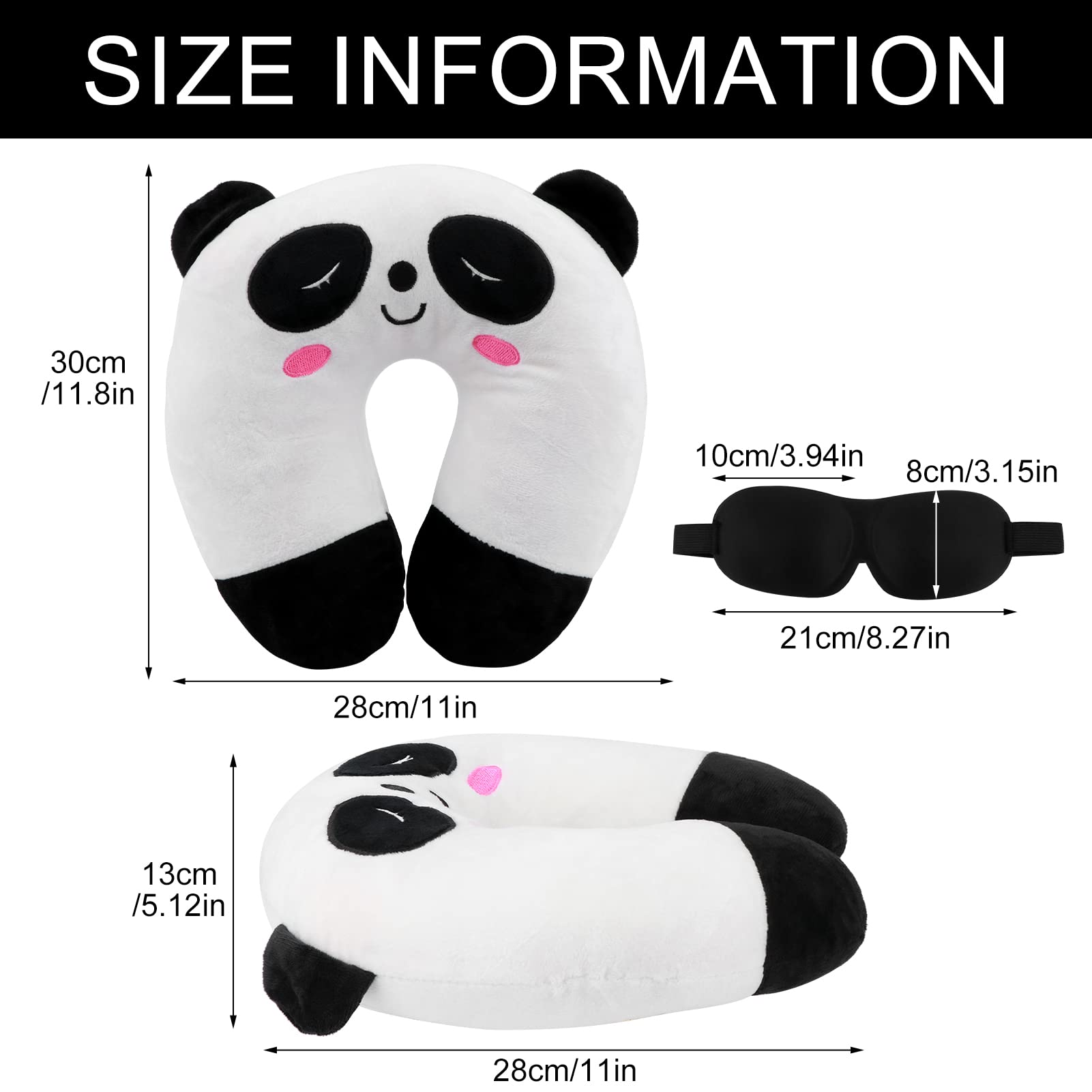JIANWEI Travel Pillow, Portable and Comfortable Neck Support Pillow with an Eye Mas-k, Rest Neck Support Cushion with Animal Pattern Super Travel Partner(Panda,)