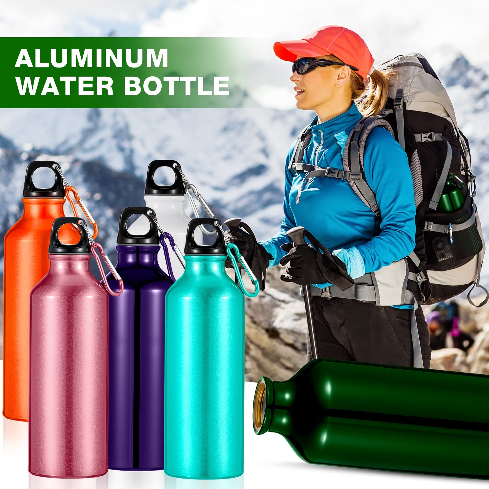 Gandeer 16 Pcs Aluminum Water Bottle Bulk 17 oz Reusable Backpacking Leak Proof Water Bottles with Buckle and Twist Cap for Camping Sports Travel(Bright Color)