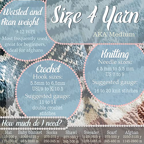 JubileeYarn Dainty Light Yarn - Worsted Weight Cotton - 100g/Skein - Shades of Blue - 4 Skeins