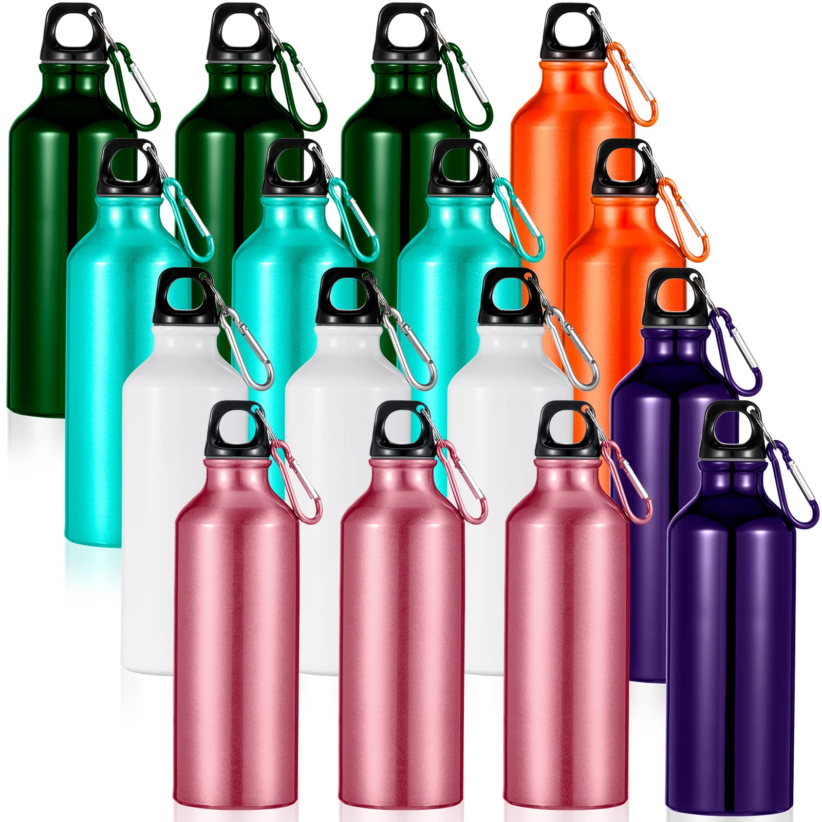 Gandeer 16 Pcs Aluminum Water Bottle Bulk 17 oz Reusable Backpacking Leak Proof Water Bottles with Buckle and Twist Cap for Camping Sports Travel(Bright Color)