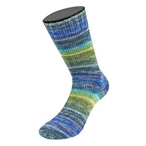 Lana Grossa Meilenweit 100 Extrafine Cosima Multi Yarn, 3487 Grey/Yellow Green/Teal/Light/Dark/Blue Grey/Jeans/Royal/Light Sky Blue