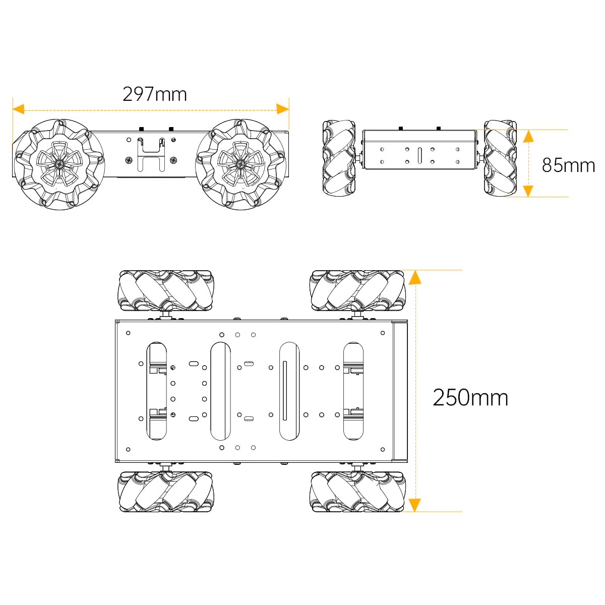 Hiwonder 4WD Vehicle Chassis Large Metal Bracket Mecanum Wheel Kit Arduino, Raspberry Pi, ROS Robot with 8V Encoder Geared Motor Kit