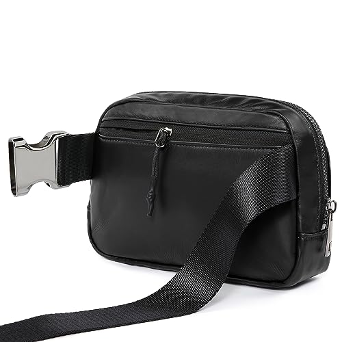 ODODOS Mini Belt Bag with Adjustable Strap, Vegan Leather Fanny Pack Small Waist Pouch for Workout Running Traveling Hiking, Matt Black