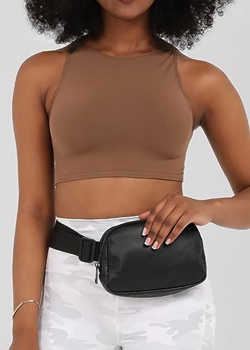 ODODOS Mini Belt Bag with Adjustable Strap, Vegan Leather Fanny Pack Small Waist Pouch for Workout Running Traveling Hiking, Matt Black