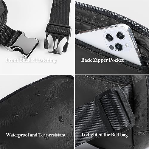 ODODOS Mini Belt Bag with Adjustable Strap, Vegan Leather Fanny Pack Small Waist Pouch for Workout Running Traveling Hiking, Matt Black