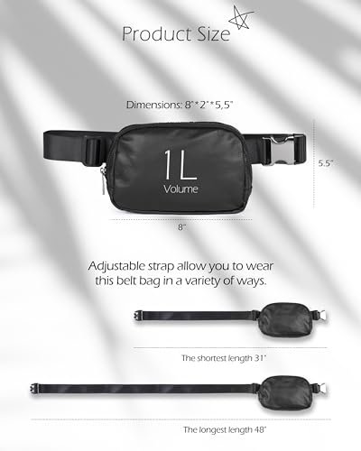 ODODOS Mini Belt Bag with Adjustable Strap, Vegan Leather Fanny Pack Small Waist Pouch for Workout Running Traveling Hiking, Matt Black