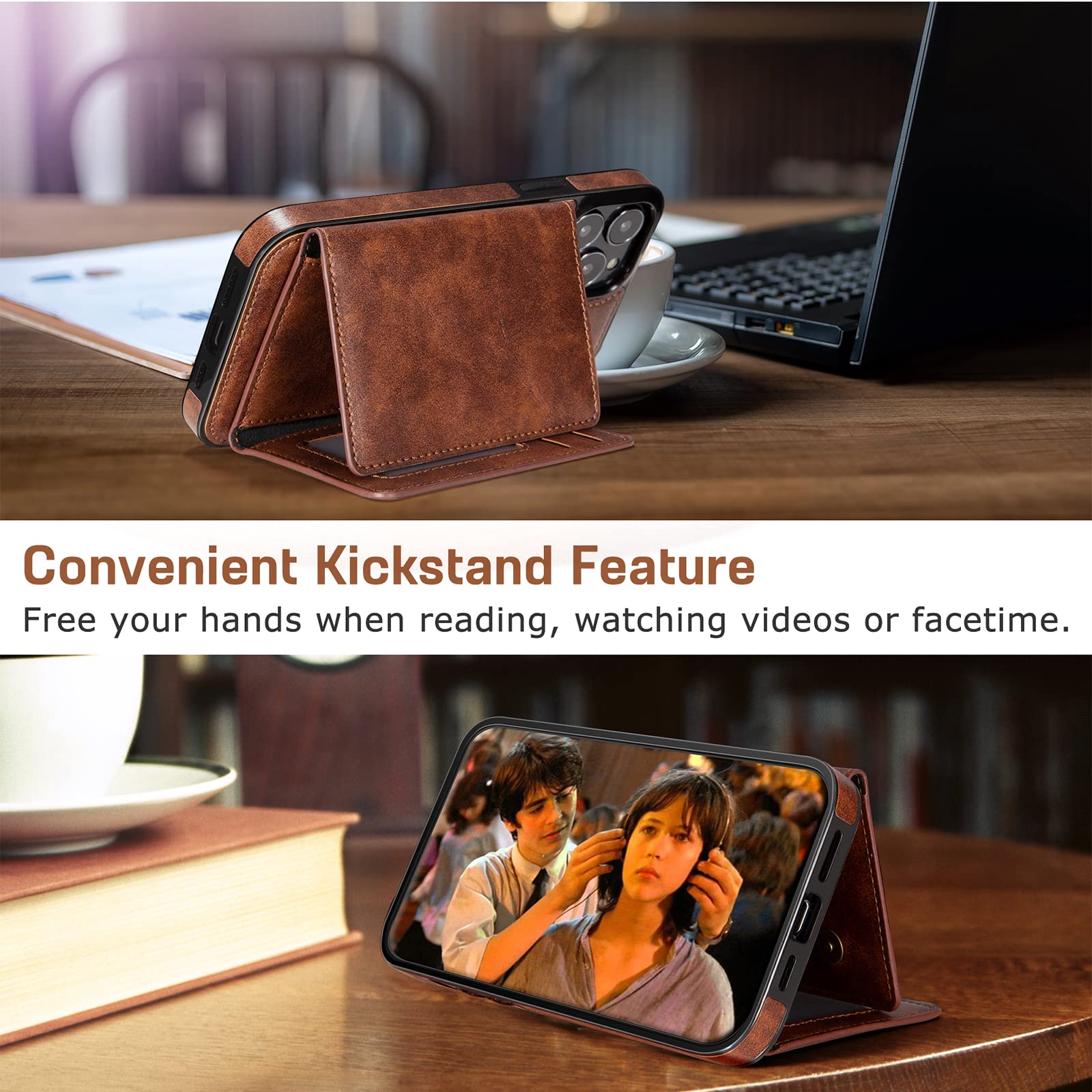 LOHASIC for iPhone 14 Pro Max Wallet Case, Premium Leather Detachable Wallet 5 Card Holder Kickstand Magnetic Protective Cover Compatible with MagSafe Phone Cases for iPhone 14 Pro Max 6.7" - Brown