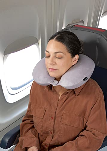 Broosktone Travel Neck Pillow - Lightweight Fleece Casing Extra Comfort Memory Foam - U-Shaped Neck Pillow for Travelling, Grey