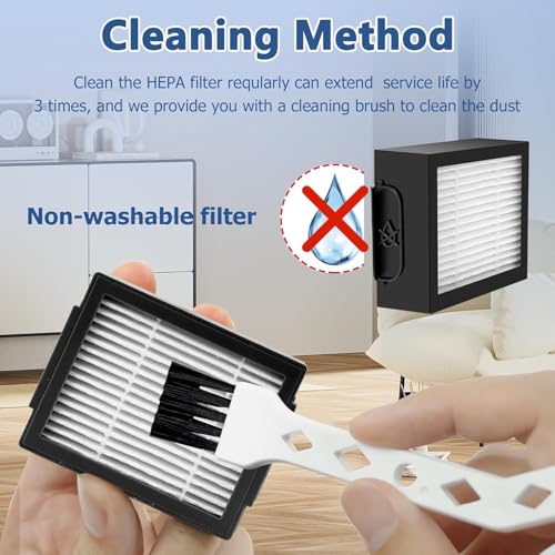 Filter Replacement for Roomba E I & J Series i7 i7+/plus i3 i3+ E5 E6 E7 i4 i6 i6+ i8 i8+ Vacuum Cleaners Parts, 6 Pack 4639161 High Efficiency Filters + 1 Cleaning Brush