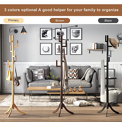 FILWH Coat Rack Freestanding Bamboo Coat Tree with 6 Hooks Adjustable Sizes Free Standing Coat Rack Super Easy Assembly Coat Hanger Stand(Natural)