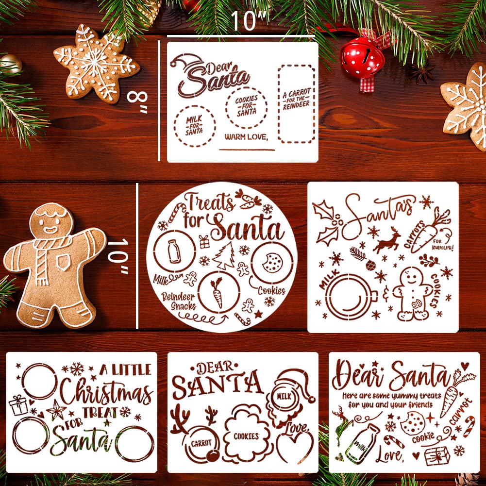 Christmas Santa Tray Stencils for Painting on Wood,Reusable Xmas Dear Santa Tray Stencil Drawing Templates for Serving Tray/Plate/Round Wood