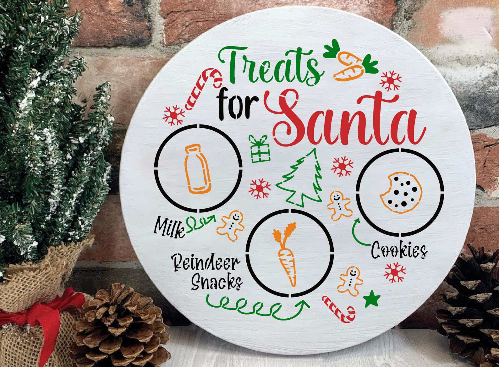 Christmas Santa Tray Stencils for Painting on Wood,Reusable Xmas Dear Santa Tray Stencil Drawing Templates for Serving Tray/Plate/Round Wood