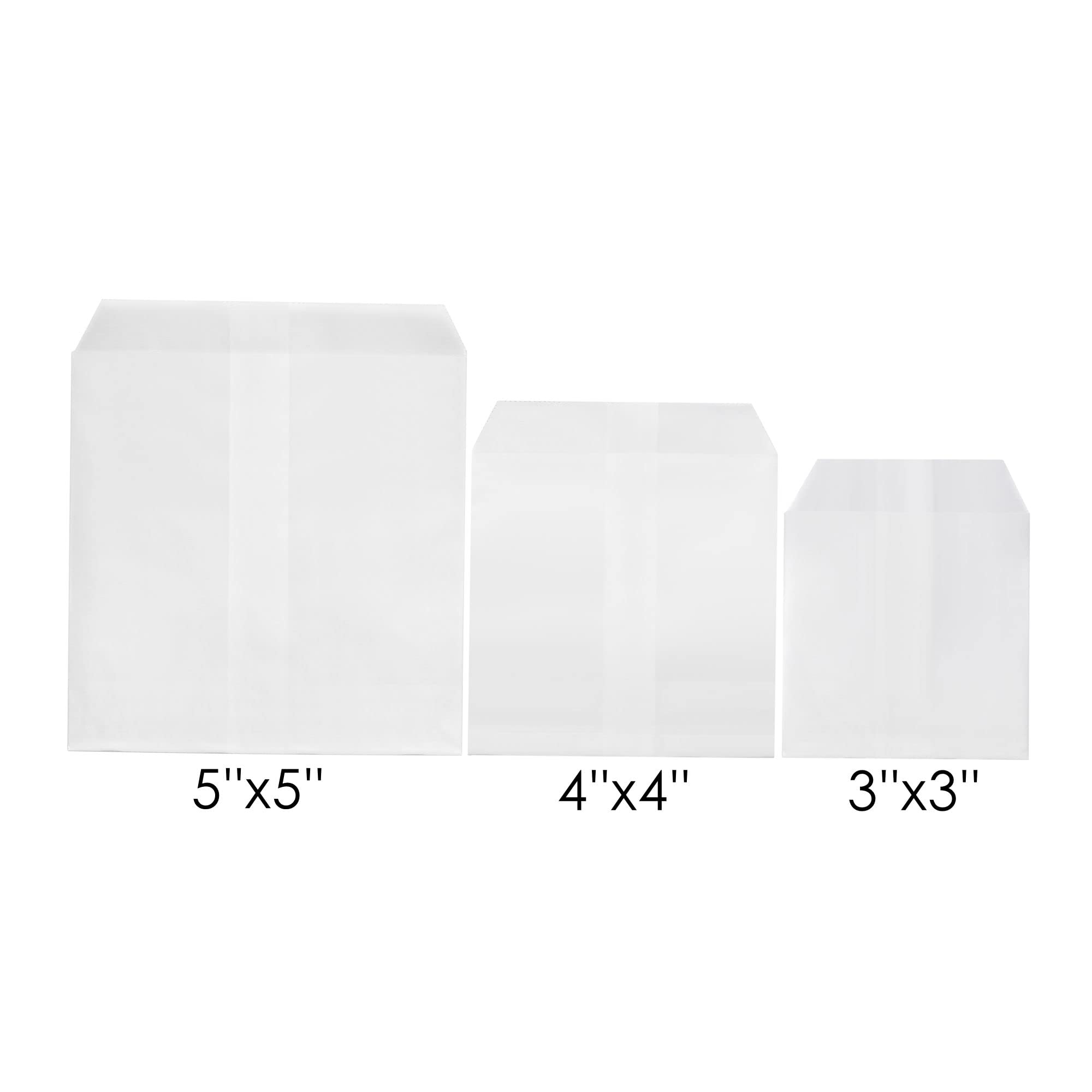 Quotidian White Flat Mini Square Glassine Paper Bags Envelope 3" x 3" (8 x 8cm) Pack of 100 - Snacks Chocolate Buffet Craft Supplies Party Favor