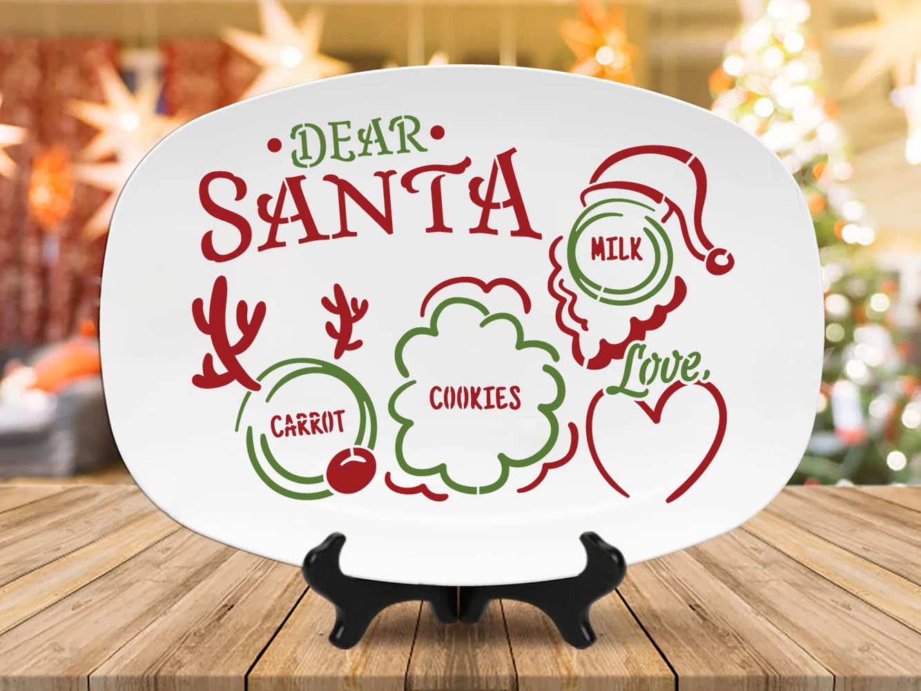 Christmas Santa Tray Stencils for Painting on Wood,Reusable Xmas Dear Santa Tray Stencil Drawing Templates for Serving Tray/Plate/Round Wood