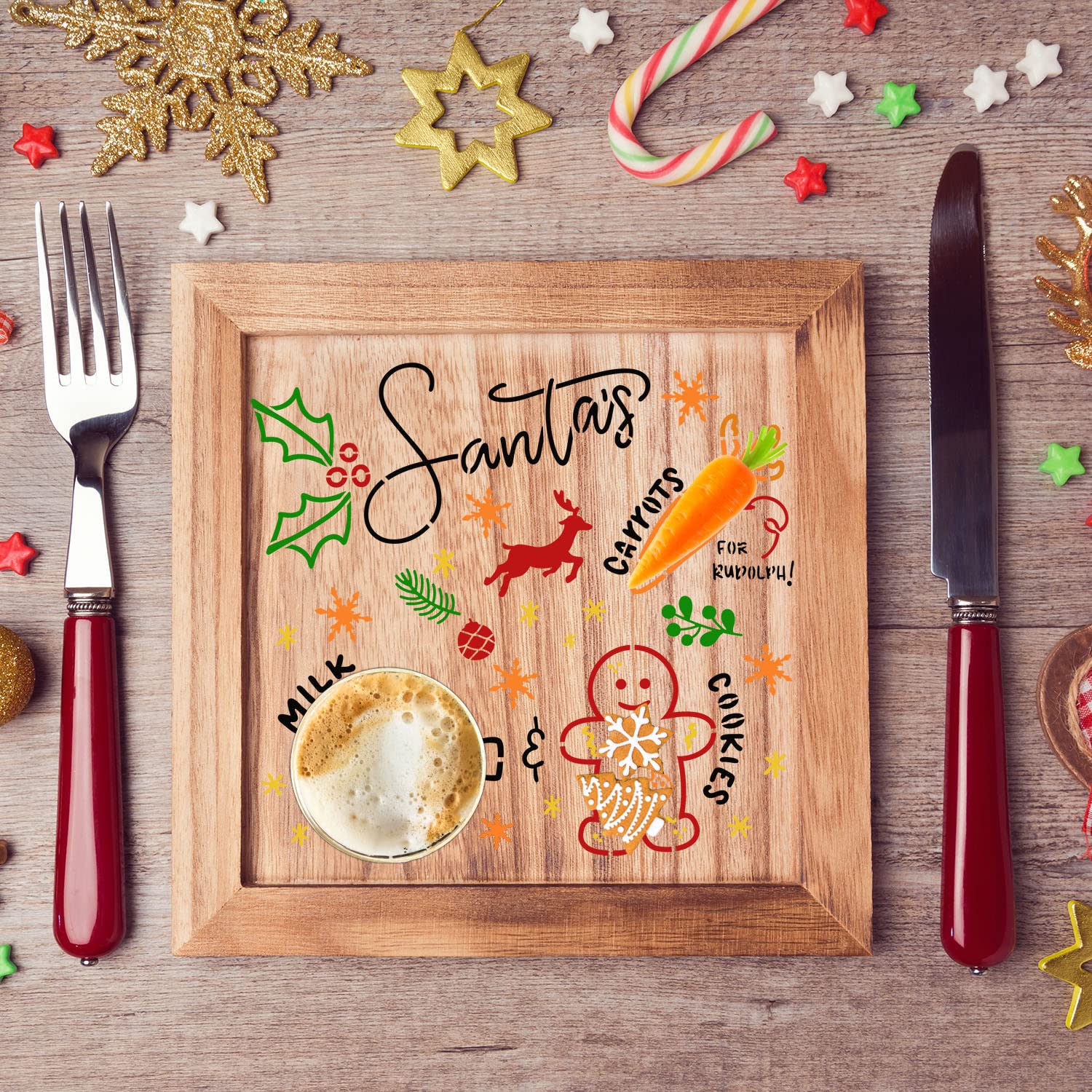 Christmas Santa Tray Stencils for Painting on Wood,Reusable Xmas Dear Santa Tray Stencil Drawing Templates for Serving Tray/Plate/Round Wood