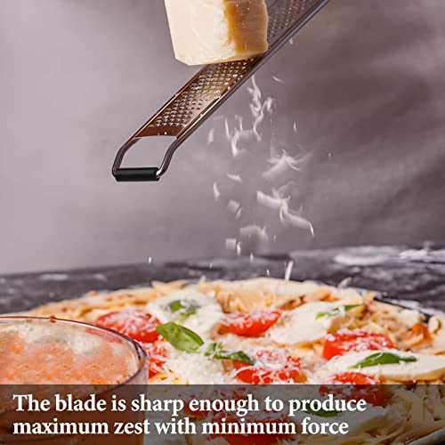 Lemon Zester & Cheese Grater – A Sharp Kitchen Tool for Parmesan, Ginger, Garlic, Nutmeg, Chocolate, Vegetables, Fruits - Stainless steel, Black