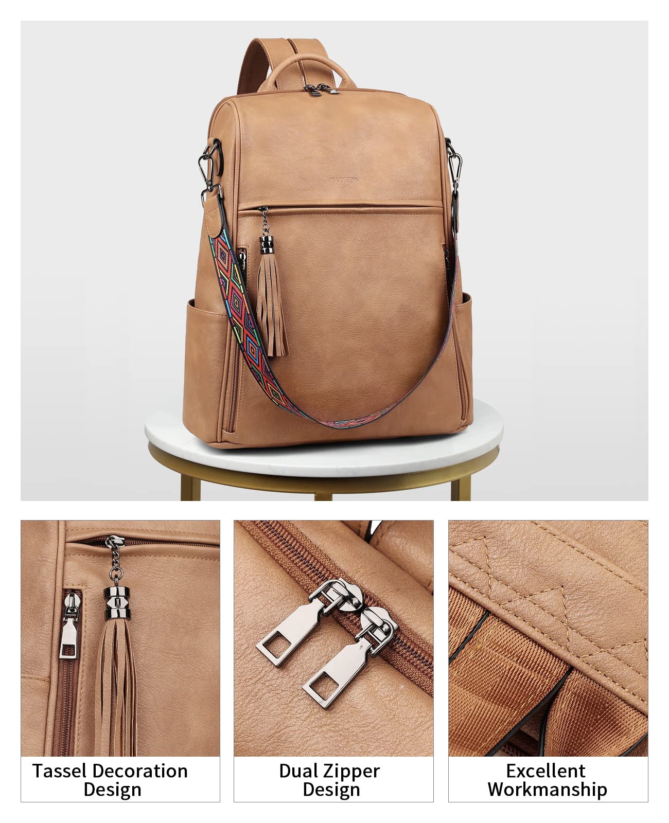FADEON Laptop Backpack Purse for Women Large Designer PU Leather Laptop Bag, Ladies Computer Shoulder Bags