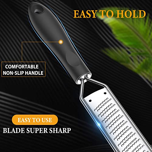 Lemon Zester & Cheese Grater – A Sharp Kitchen Tool for Parmesan, Ginger, Garlic, Nutmeg, Chocolate, Vegetables, Fruits - Stainless steel, Black