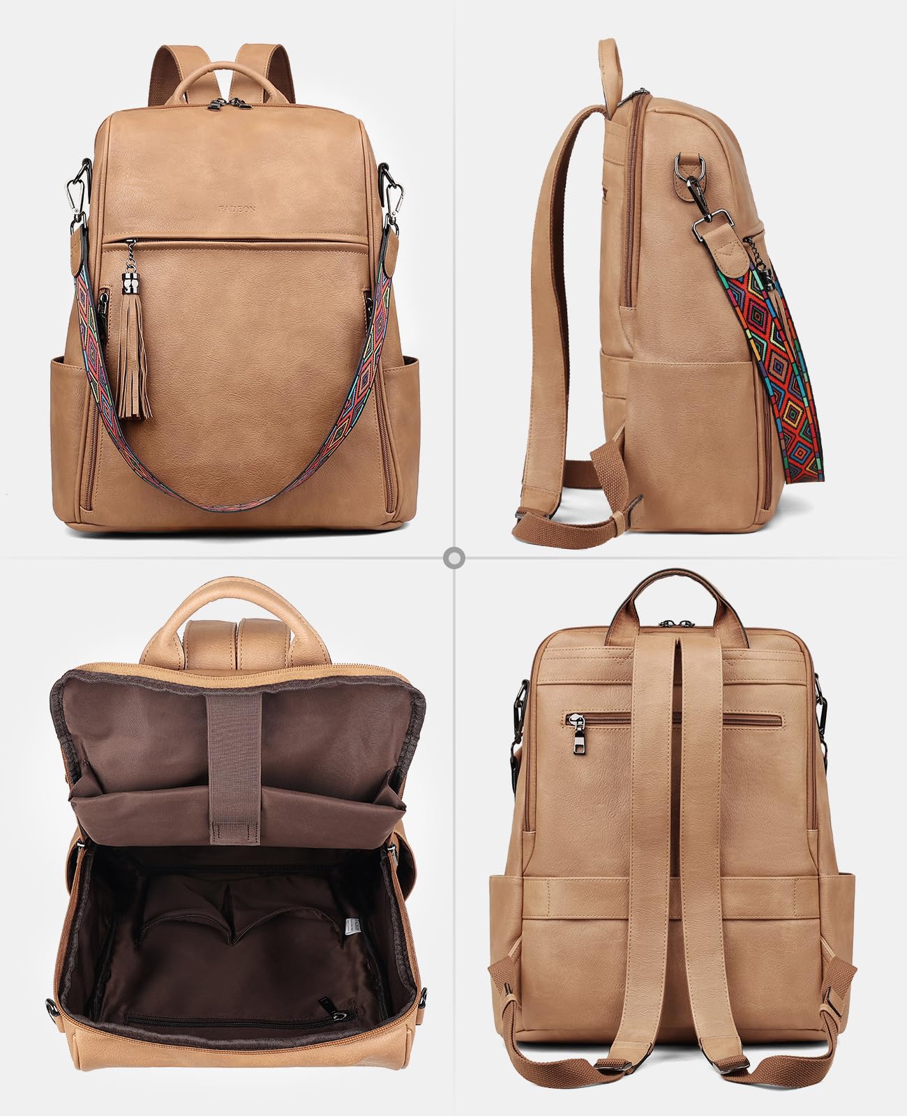 FADEON Laptop Backpack Purse for Women Large Designer PU Leather Laptop Bag, Ladies Computer Shoulder Bags