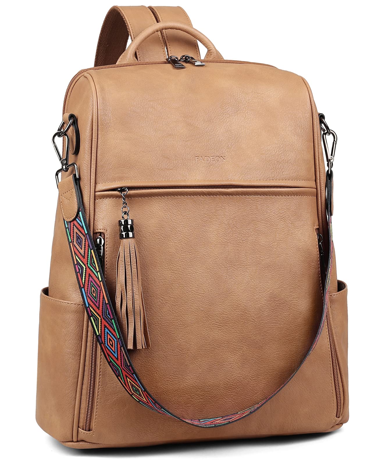 FADEON Laptop Backpack Purse for Women Large Designer PU Leather Laptop Bag, Ladies Computer Shoulder Bags