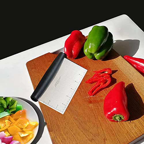 ALLTOPĀ® Bench Scraper & Chopper,Stainless Steel Blade Knife,Pastry Cutter for Pasta Dough Bread Cake Baking,Multi-purpose Kitchen Tool with Scale Ruler - Set of 2 Pack