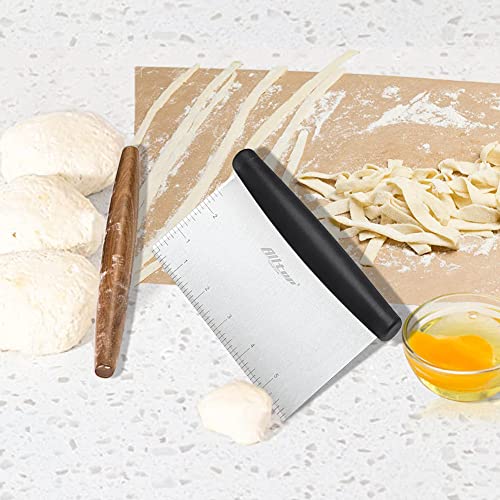 ALLTOPĀ® Bench Scraper & Chopper,Stainless Steel Blade Knife,Pastry Cutter for Pasta Dough Bread Cake Baking,Multi-purpose Kitchen Tool with Scale Ruler - Set of 2 Pack