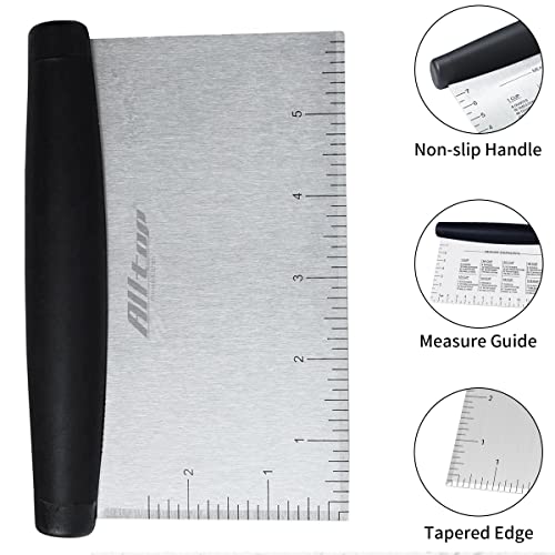 ALLTOPĀ® Bench Scraper & Chopper,Stainless Steel Blade Knife,Pastry Cutter for Pasta Dough Bread Cake Baking,Multi-purpose Kitchen Tool with Scale Ruler - Set of 2 Pack