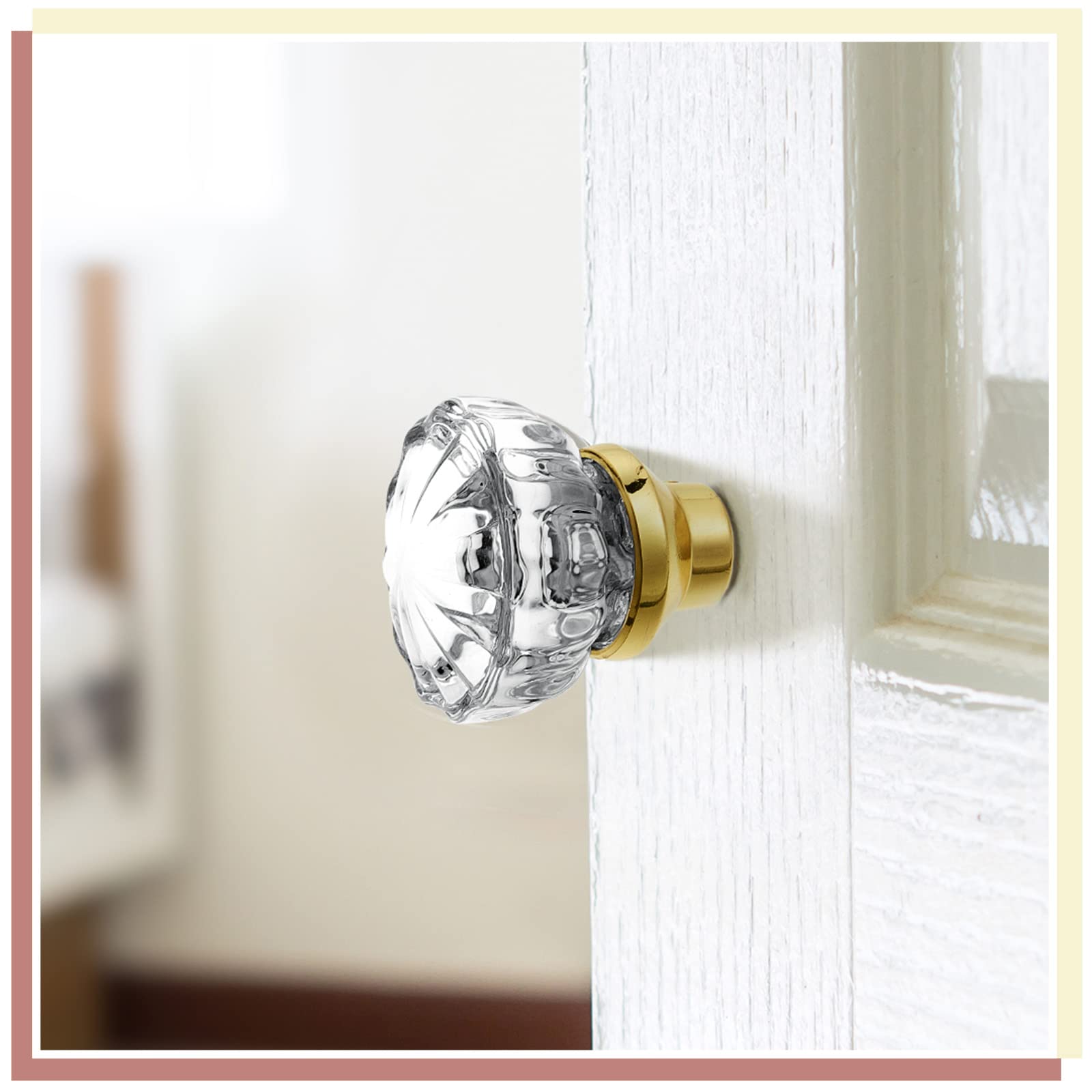 Amylove 2 Set Glass Door Knobs Mortise Style Fluted Crystal Antique Door Knobs with Spindle Antique Doorknobs for Home Interior(Gold,Basic)