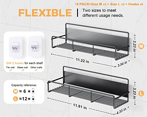 Trouwids Magnetic Spice Rack for Refrigerator, 4 Pack Magnetic Shelf Spice Rack Organizer, Metal Magnetic Fridge Shelf with 8 Hooks for Kitchen Fridge Magnet Organizer for Spice Storage (4 Pack, Black)