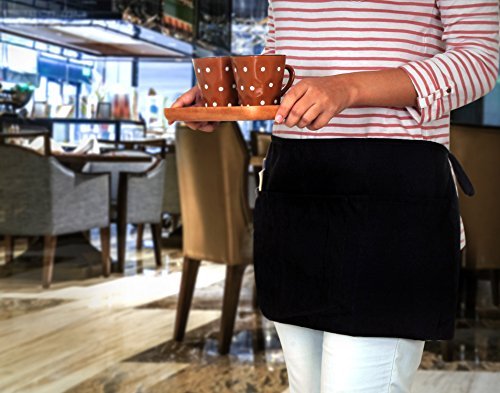 Utopia Wear 3 Pocket Waist Apron [Pack of 2], Server Short Apron for Men Women, Kitchen, Restaurant and Crafting, 24x12 Inches (Black)